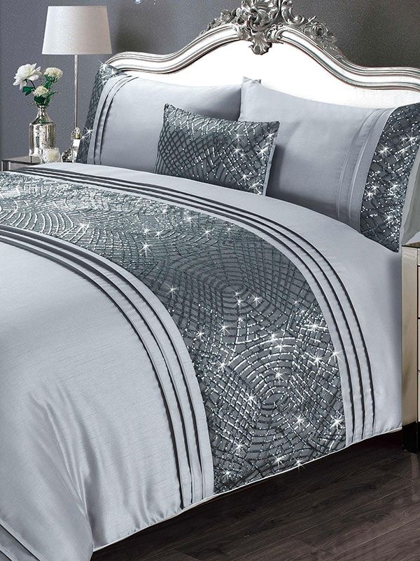 Charleston Duvet Cover and Pillowcase Bed Set - Double, Grey - Bedding ...